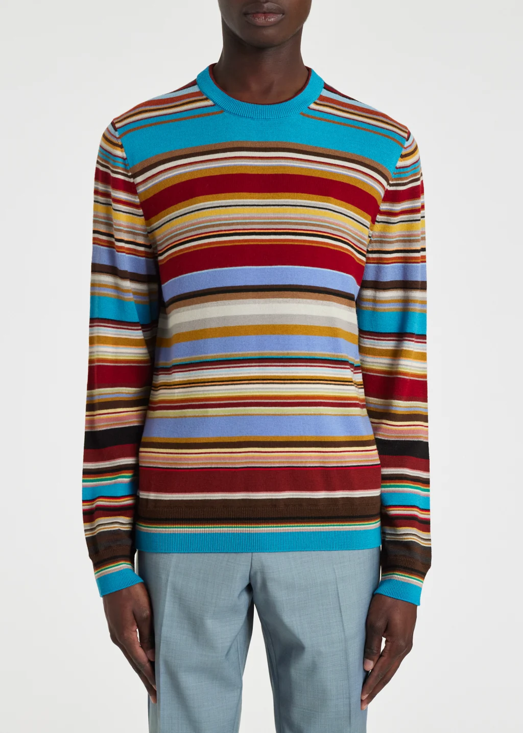 Mens Multi Signature Stripe Crew Neck Sweater