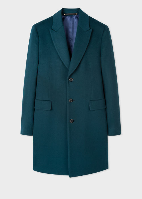 Men's Dark Teal Wool-Cashmere Epsom Coat - Paul Smith US