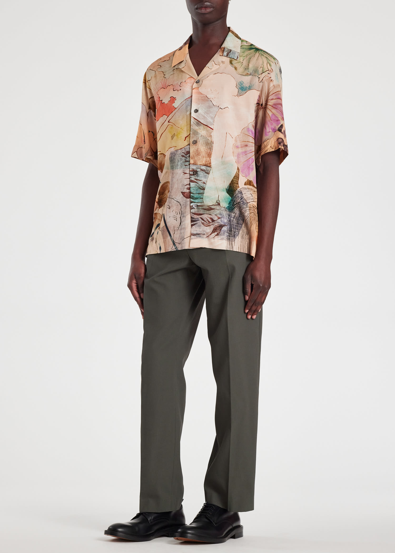 Mens Narcissus Print Short Sleeve Viscose Shirt