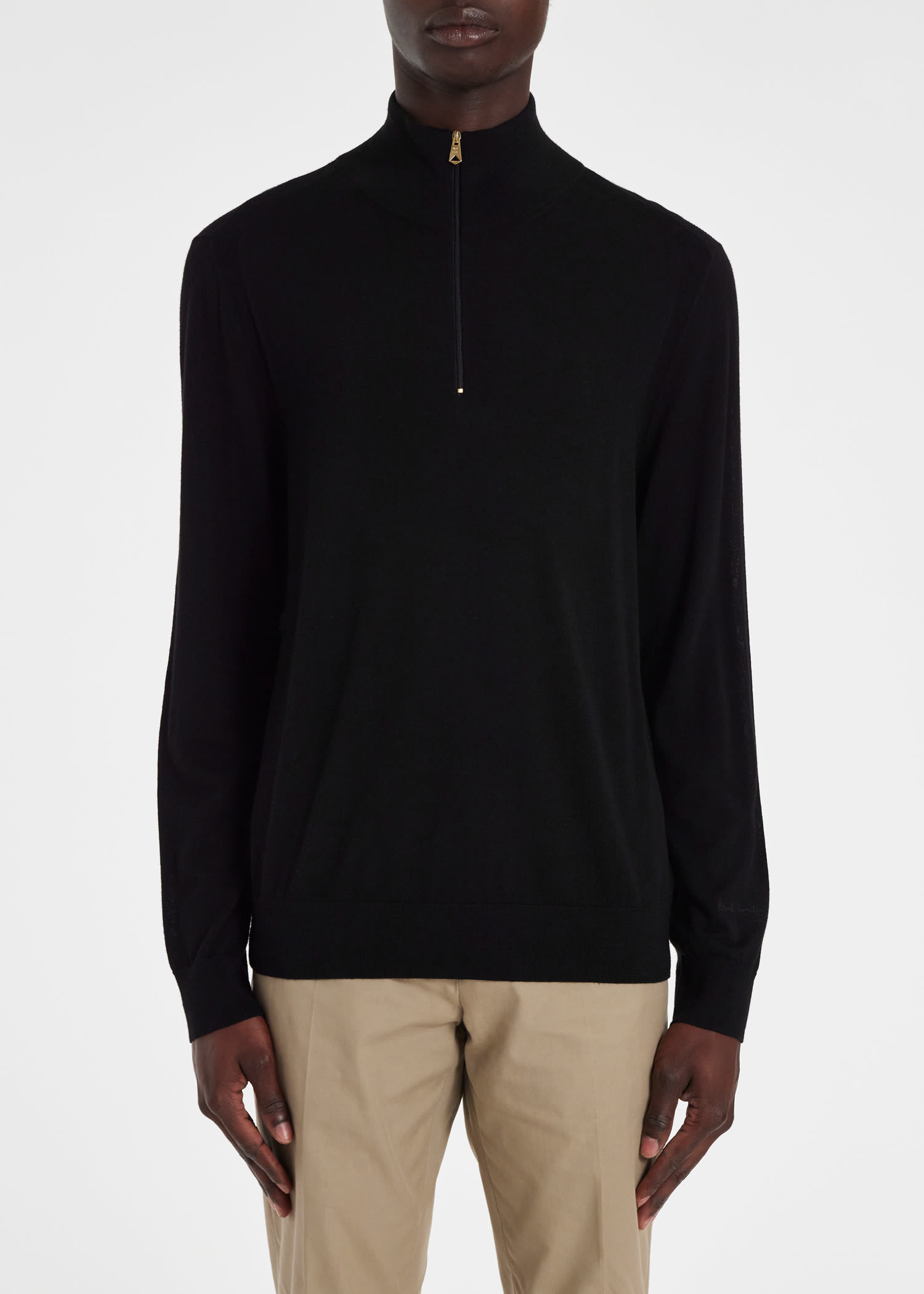 Men's Black Merino Wool Half Zip Sweater Men's Black Merino Wool Half Zip Sweater